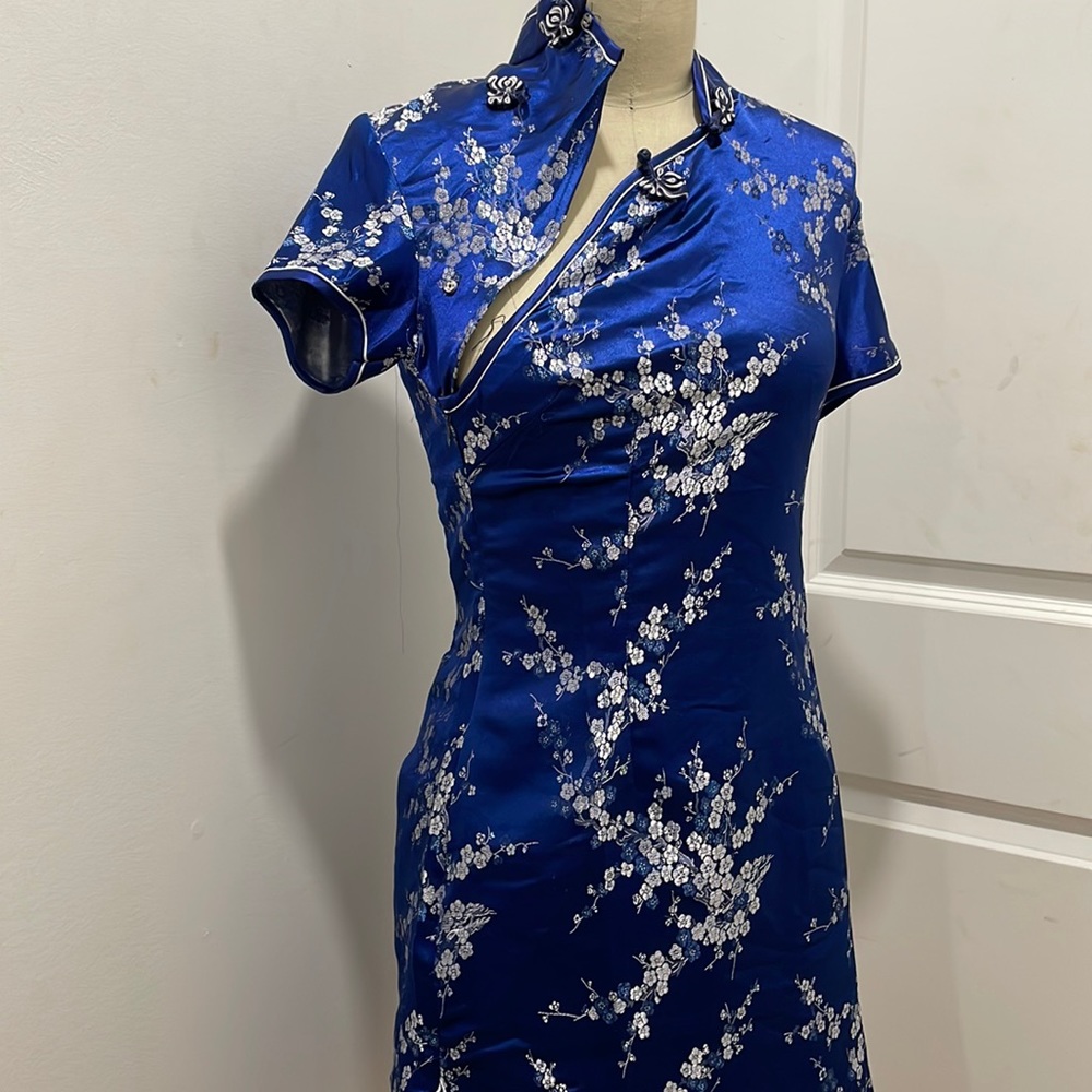Short Sleeve Brocade Cheongsam Mini Floral Chinese Dr… - Gem